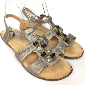 Clarks | Shoes | Clarks Metallic Beaded Ankle Strap Flat Sandals | Poshmark